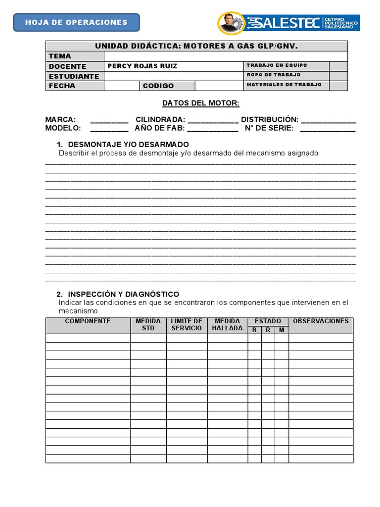 HOJA DE OPERACIONES FINAL | PDF