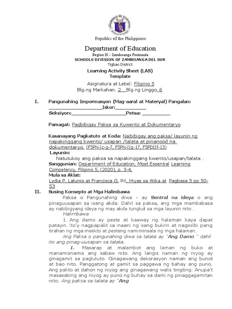 LAS - Filipino 5 - Q2W6 EndrinaNancy | PDF