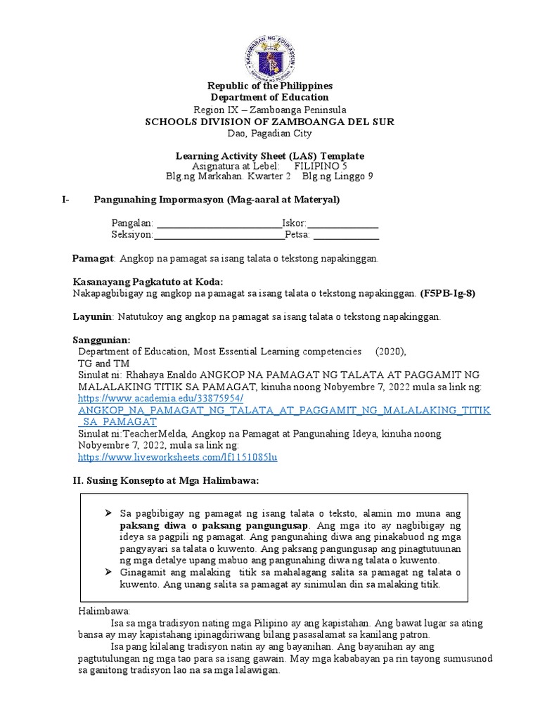 LAS FILIPINO 5 Q2W5 Oagdan Jennifer B. | PDF