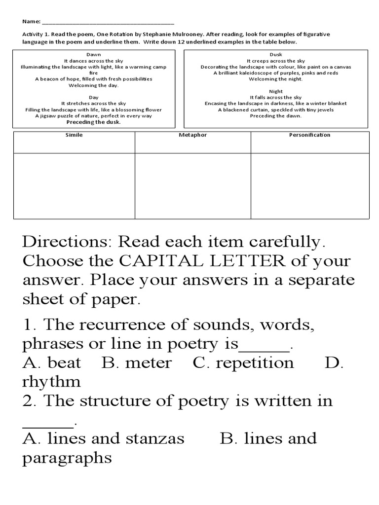 Activity 1 Reading and Writing Literature | PDF | Poetry | Poetics