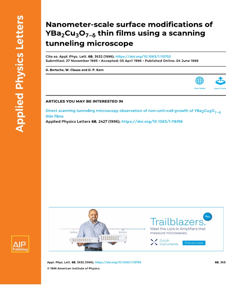 Nanometer-Scale SURFACE Modifications of YBCO Via STM | PDF