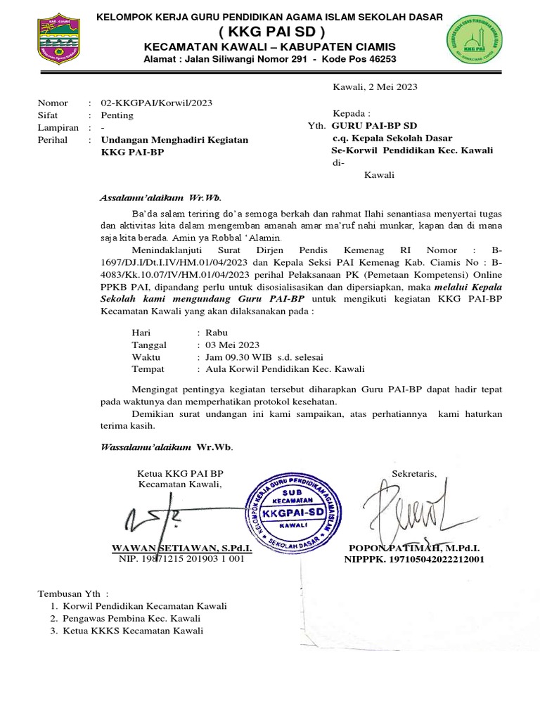 Surat Undangan KKG PAIBP-2023 | PDF