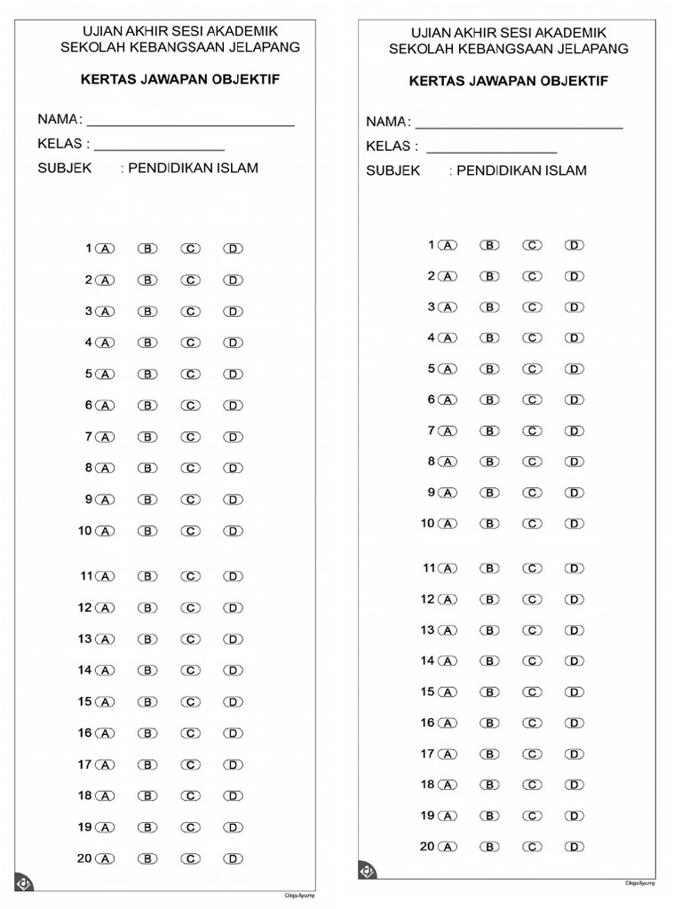 Kertas Jawapan Objektif PISLAM | PDF