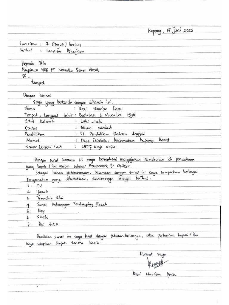 Lamaran PT Konsulta Semen Gresik | PDF