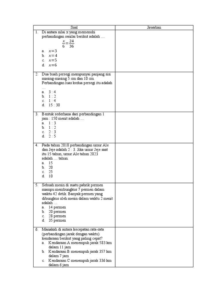 Soal Latihan Pts MTK Sem II Kelas Vii | PDF