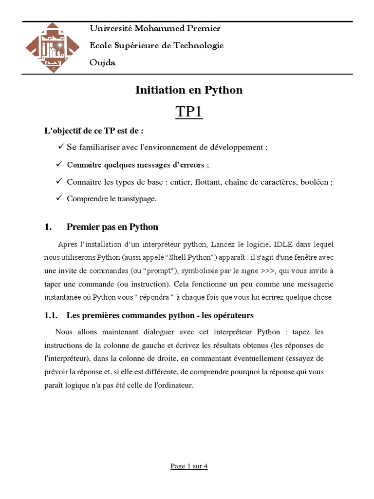 Initiation à Python : TP1 et erreurs courantes | PDF | Python (Langage ...