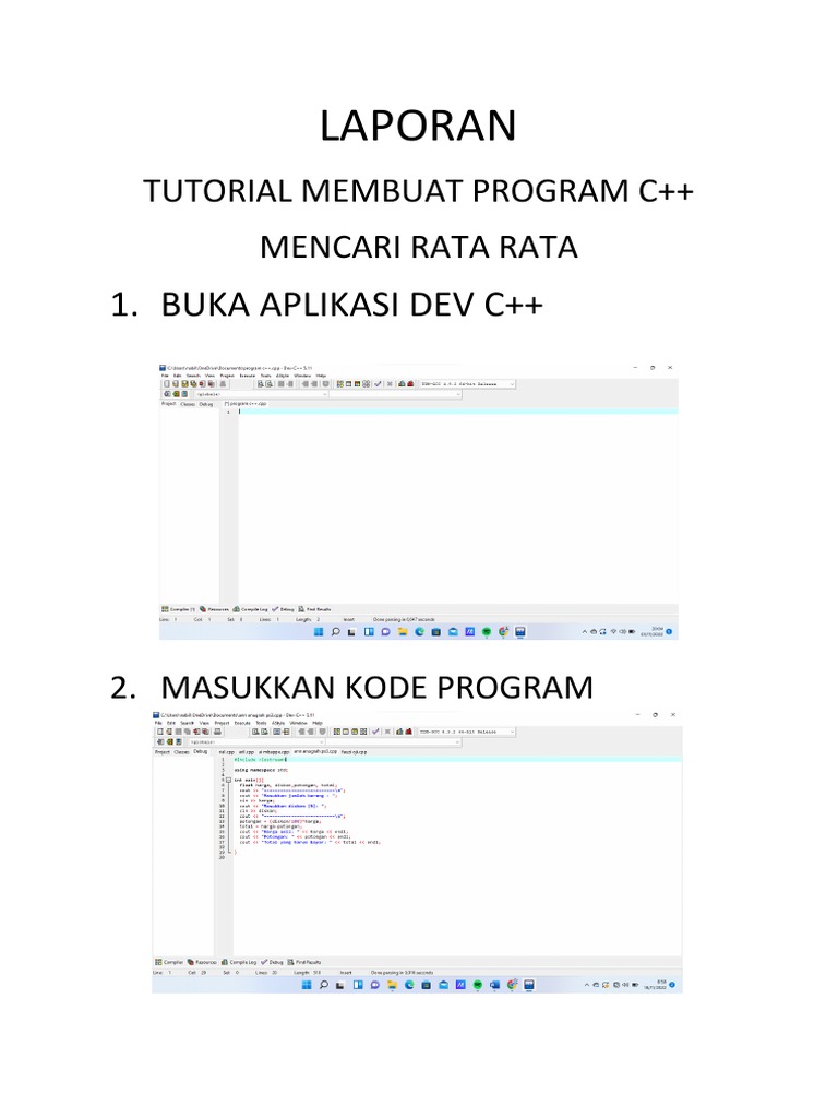 Laporan: 1. Buka Aplikasi Dev C++ | PDF