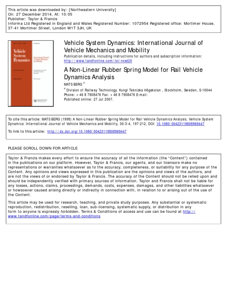 A Non-Linear Rubber Spring Model For Rail Vehicle | PDF | Friction ...