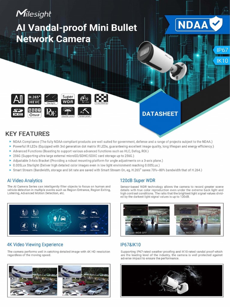 Milesight-AI-Vandal-proof-Mini-Bullet-Network-Camera-NDAA-Datasheet-en | PDF | Camera | Session ...