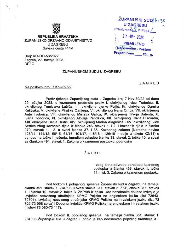 Žalba Visokom kaznenom sudu | PDF