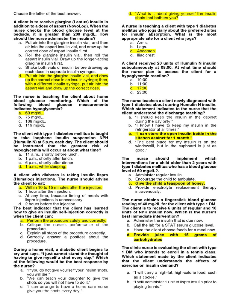Type 1 diabetes multiple choice practice questions | PDF | Hypoglycemia ...