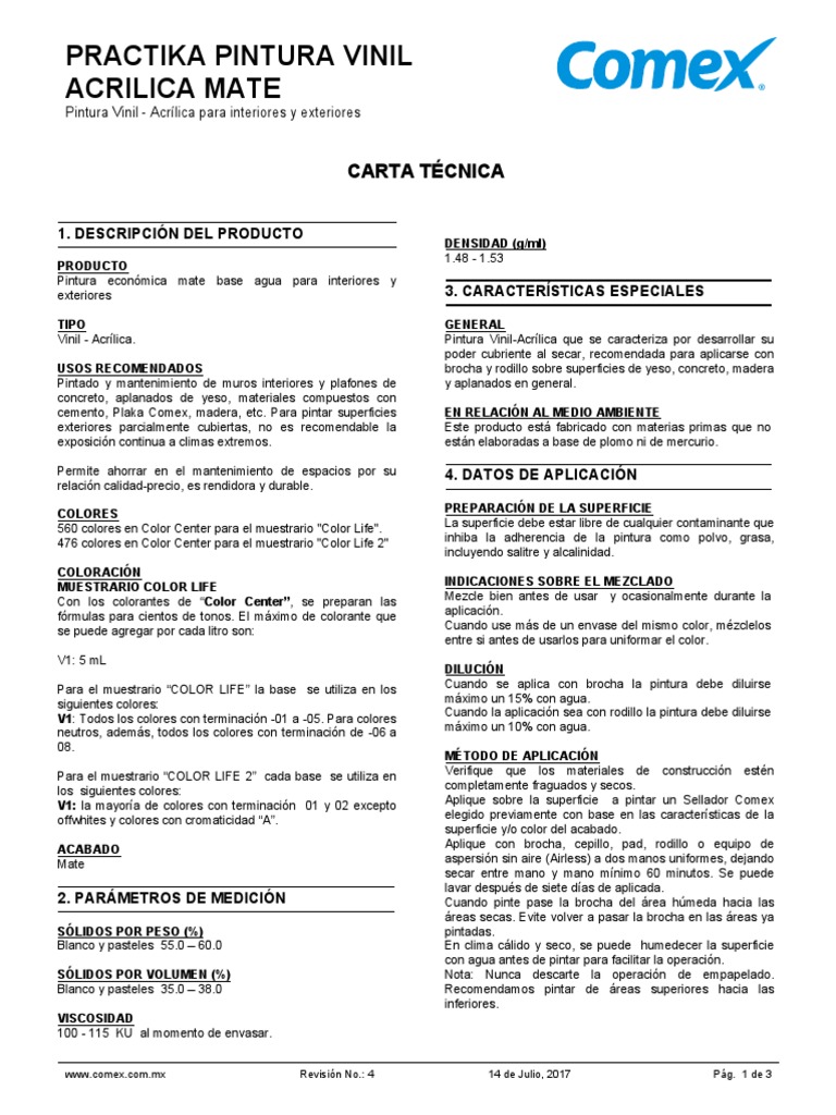 Practika Pintura Vinil Acrilica Mate: Carta Técnica | Descargar gratis ...