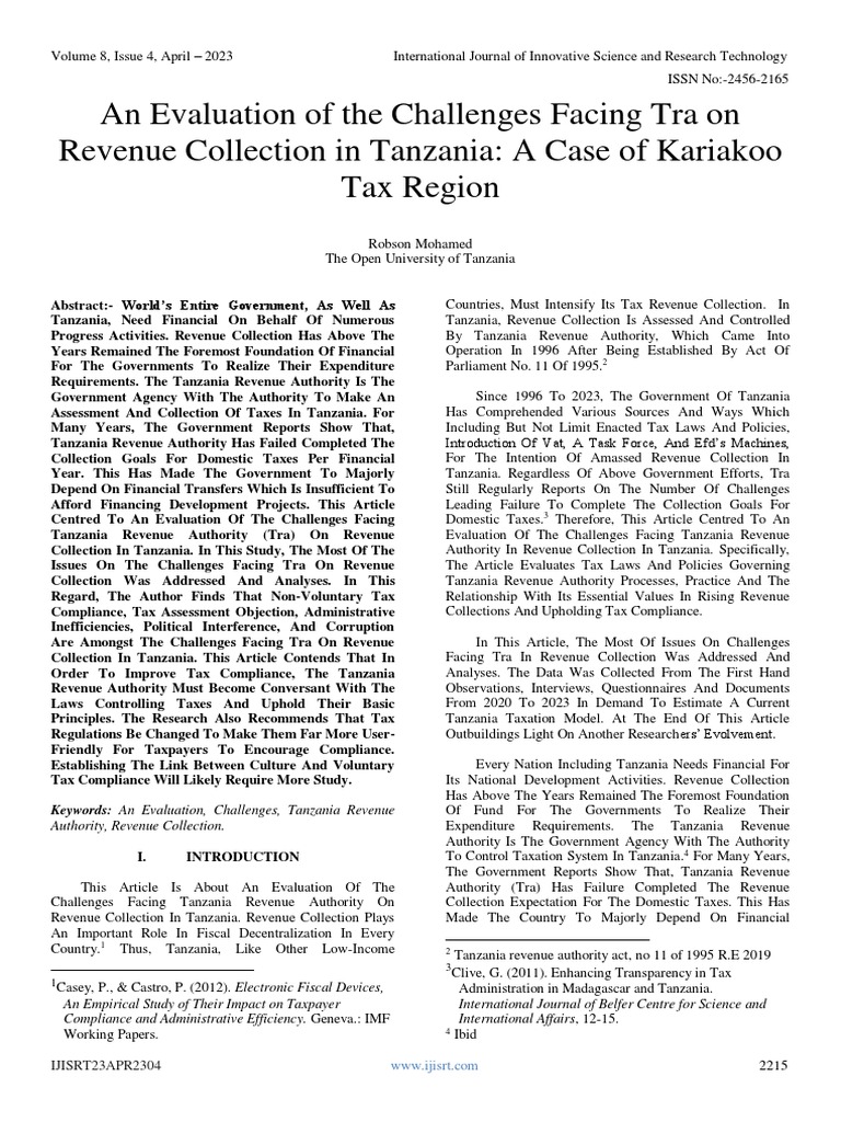 Challenges in TRA Revenue Collection | PDF | Taxes | Corruption