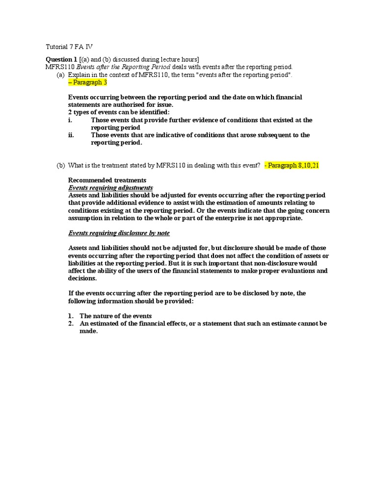 Tutorial 7 FA IV | PDF | Going Concern | Inventory