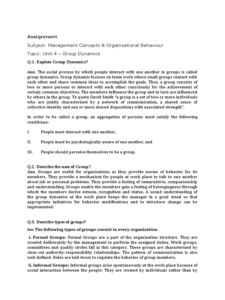 Group Dynamics - Assignment | PDF