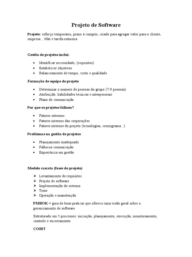 Projeto de Software (Resumo) | PDF | Qualidade (negócios) | ISO 9000