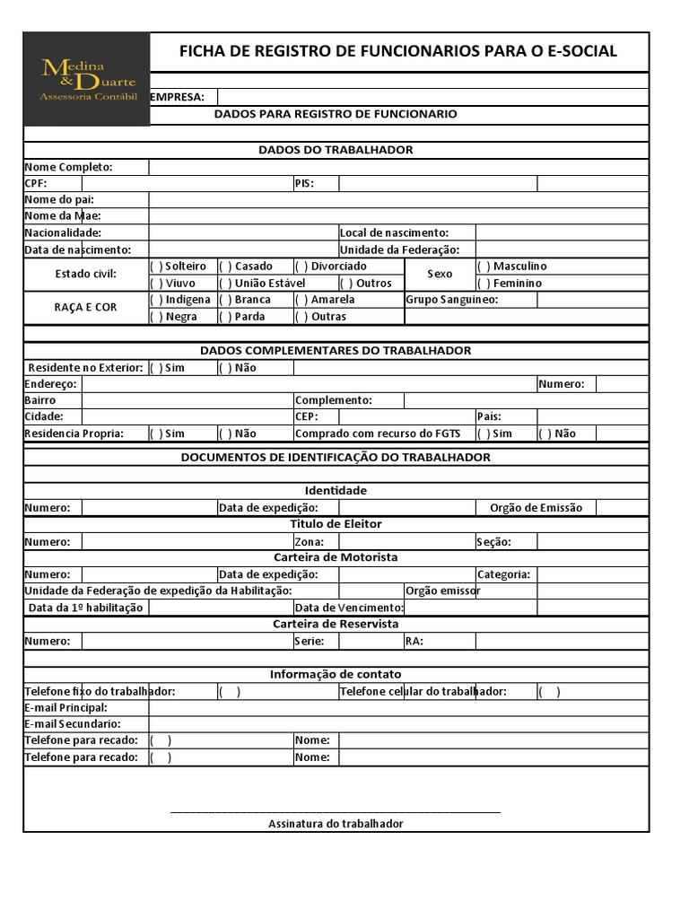 Ficha de Registro de Funcionarios e Social | PDF