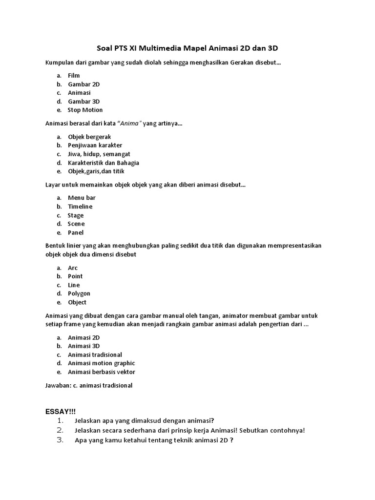 Soal PTS XI Multimedia Mapel Animasi 2D Dan 3D Semi Fix | PDF | Komputer
