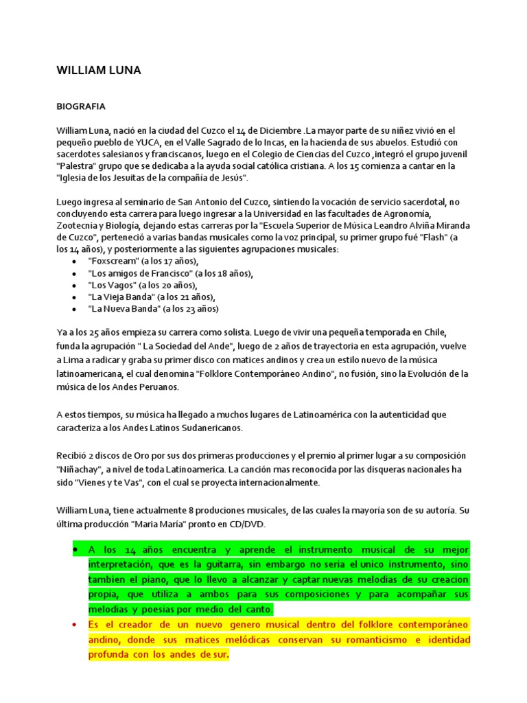 William Luna | PDF | Canciones | Teatro musical