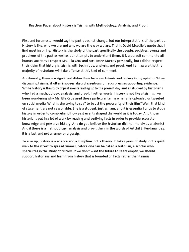 Reaction Paper About History is Tsismis With Methodology | PDF
