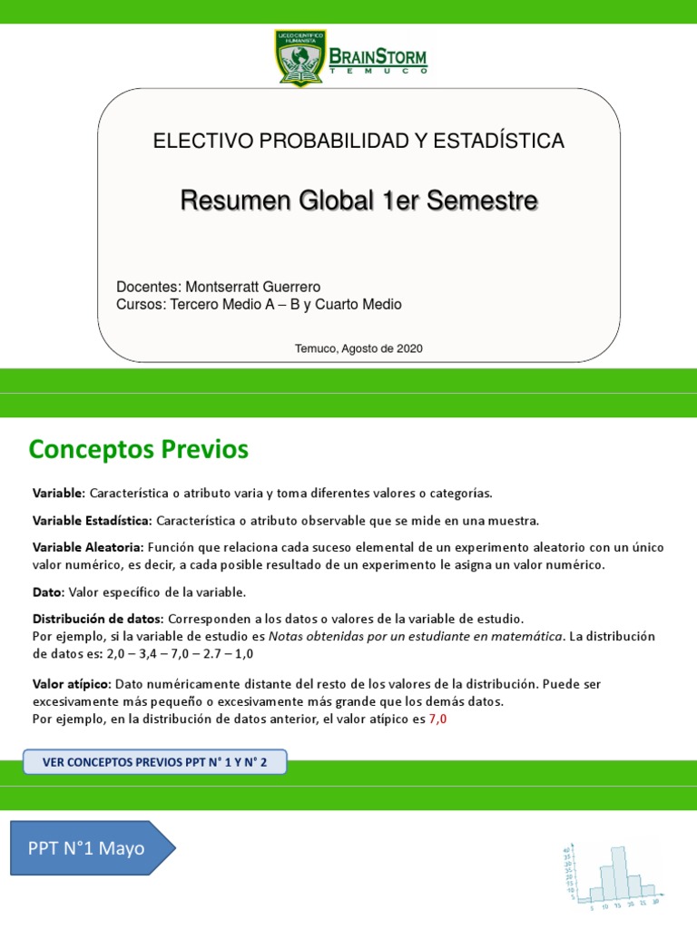 Electivo Probabilidad y Estadística 3ro A B 4to PPT Resumen Global 04 de Agosto. | PDF ...