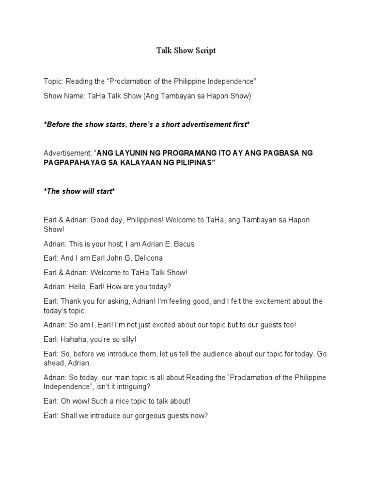 Talk Show Script | PDF | Philippines