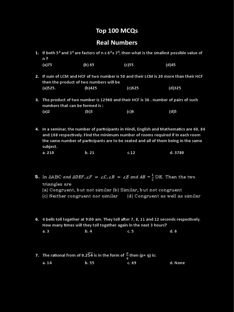 Top 100 MCQs Math Class 10 | PDF | Triangle | Area