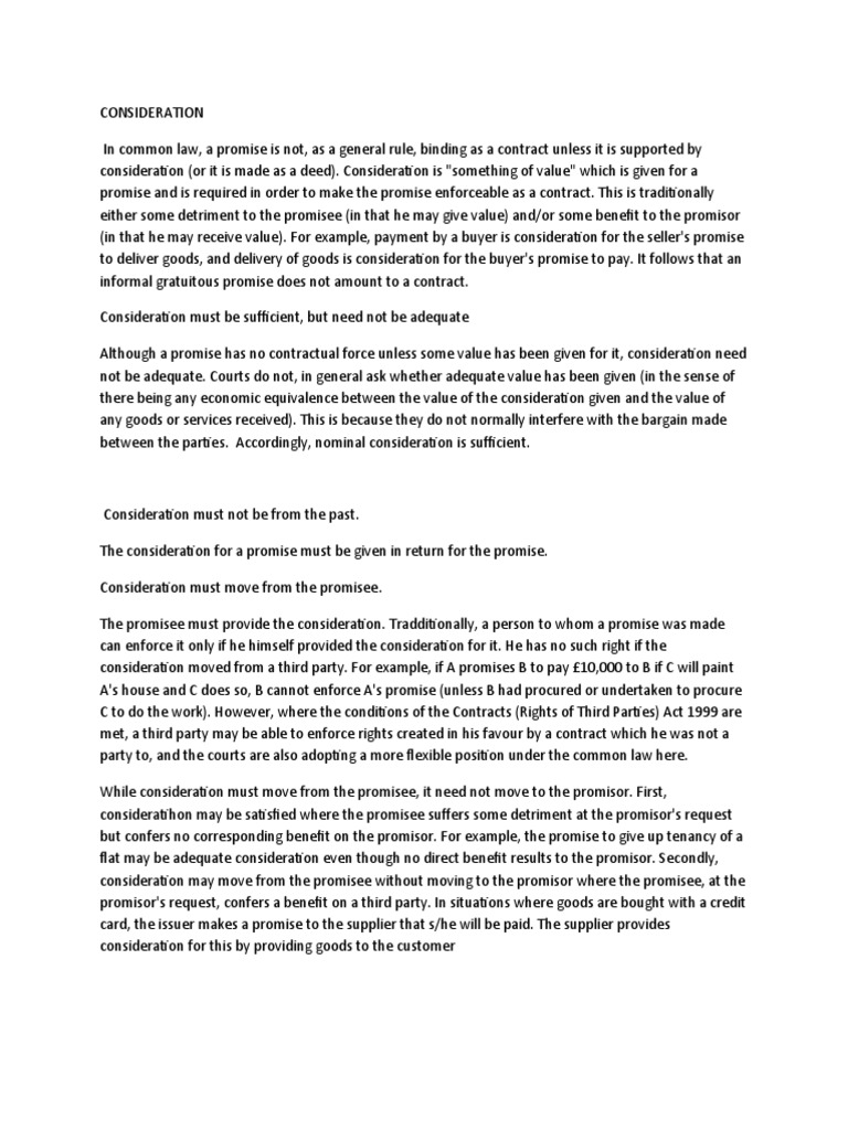 The Requirements of Consideration in Common Law Contracts | PDF ...