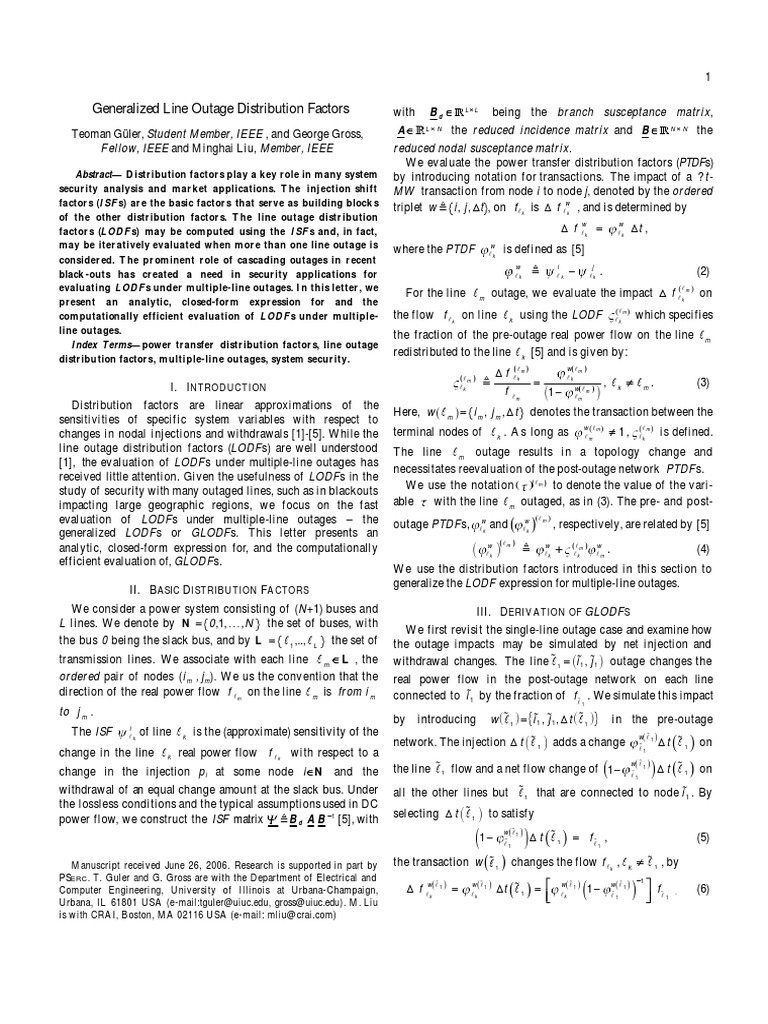 Generalized Line Outage Distribution Factors | PDF