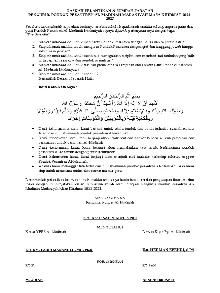 Naskah Pelantikan Pengurus | PDF