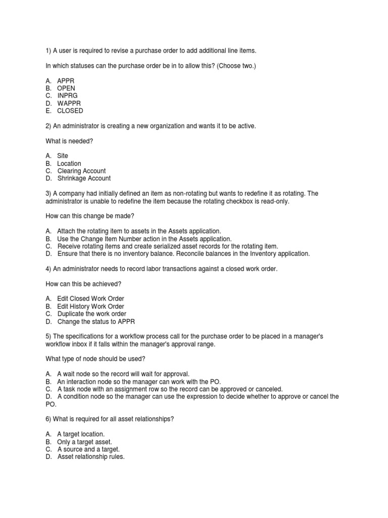 Question Certification IBM Maximo | PDF