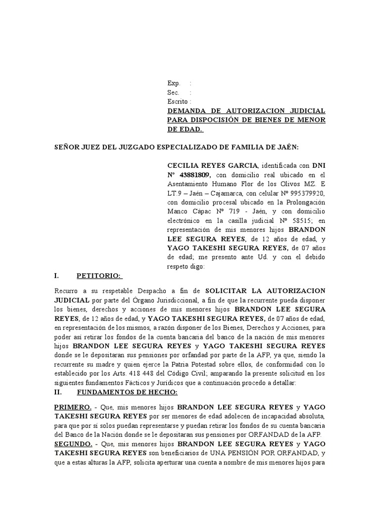 Autorización para Disponer Bien de Menor | PDF | Pensión | Ley Pública