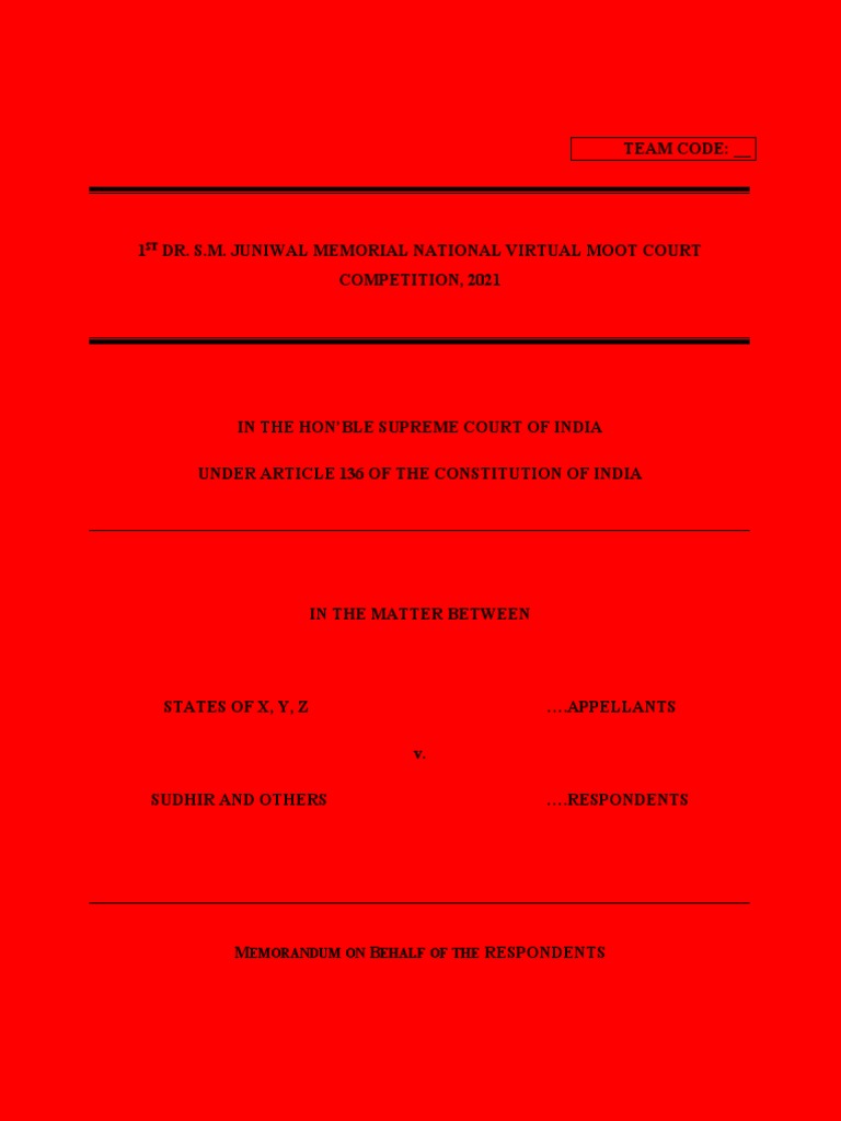 MEMORIAL ON BEHALF OF RESPONDENTS docx | PDF | Life Imprisonment | Justice