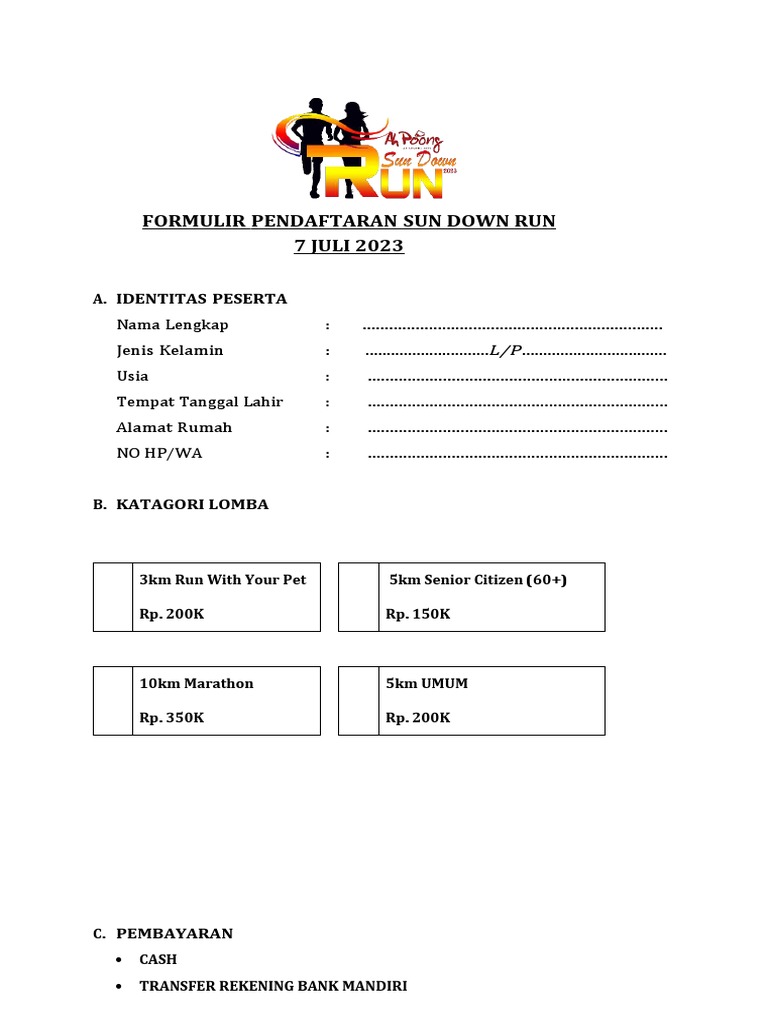 Formulir Pendaftaran Lomba | PDF | Olahraga & Rekreasi