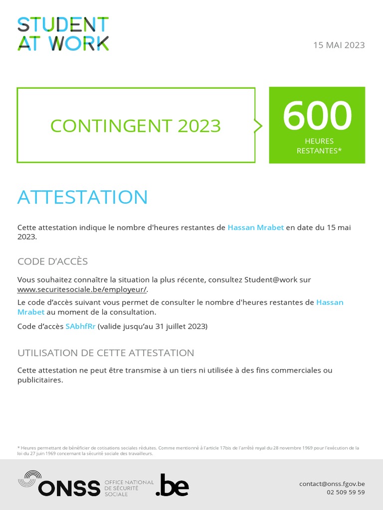StudentAtWork Attestation | PDF