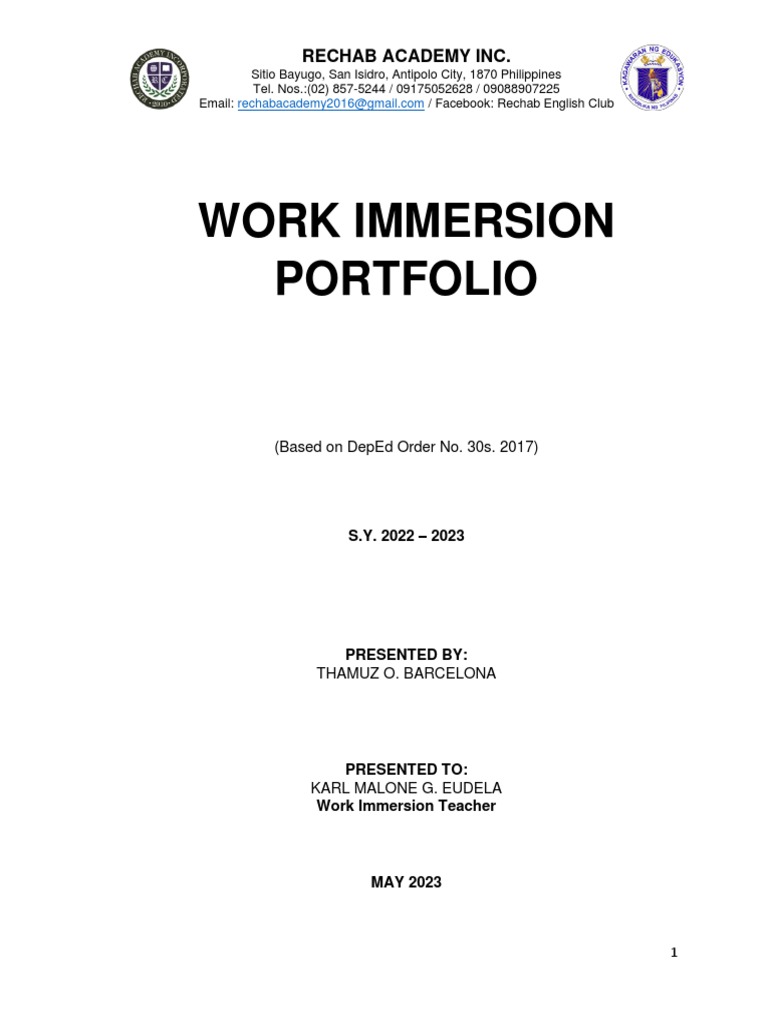 Rechab Academy Work Immersion Portfolio | PDF