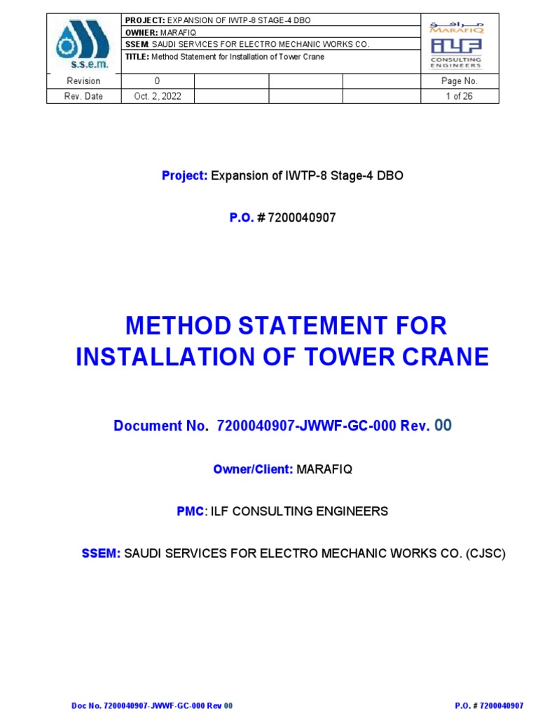Method Statement For Installation of Tower Crane | PDF