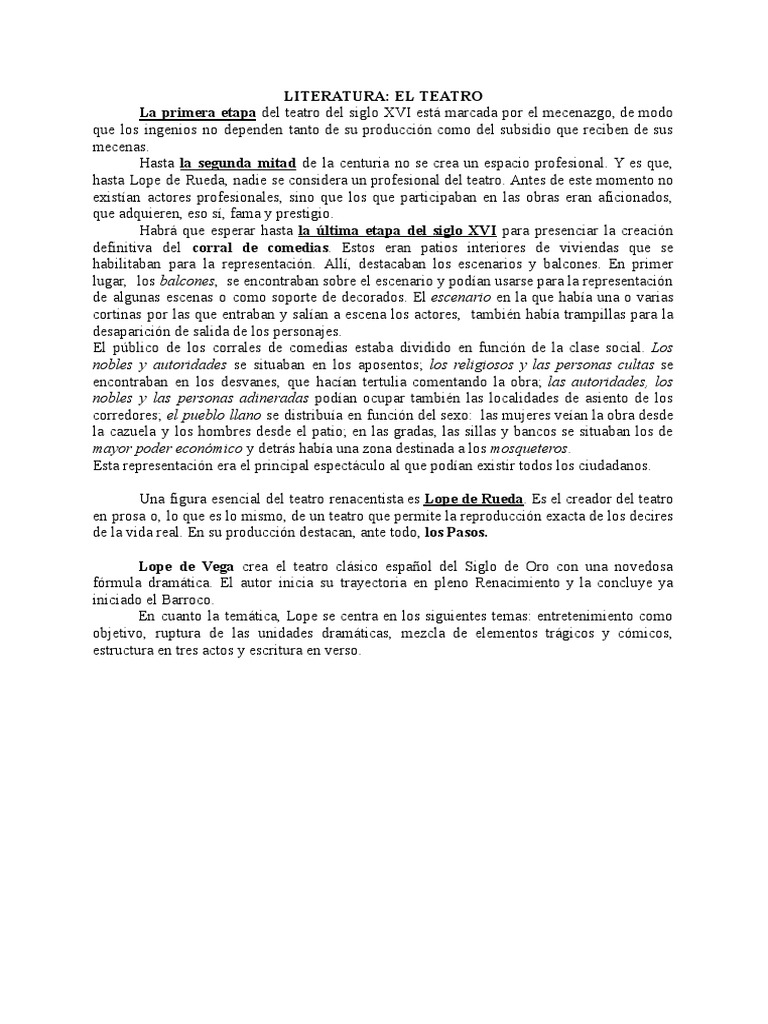 Literatura - El Teatro | PDF | Teatro | Barroco