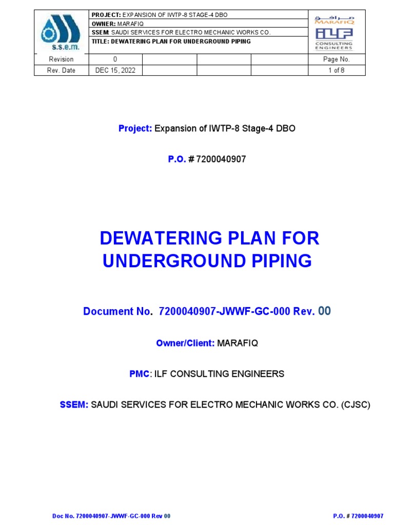 Dewatering Plan For Underground Piping | PDF | Pump | Pipe (Fluid Conveyance)