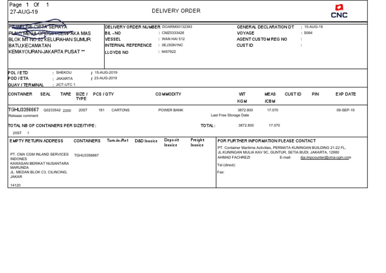 contoh surat delivery order pdf | PDF