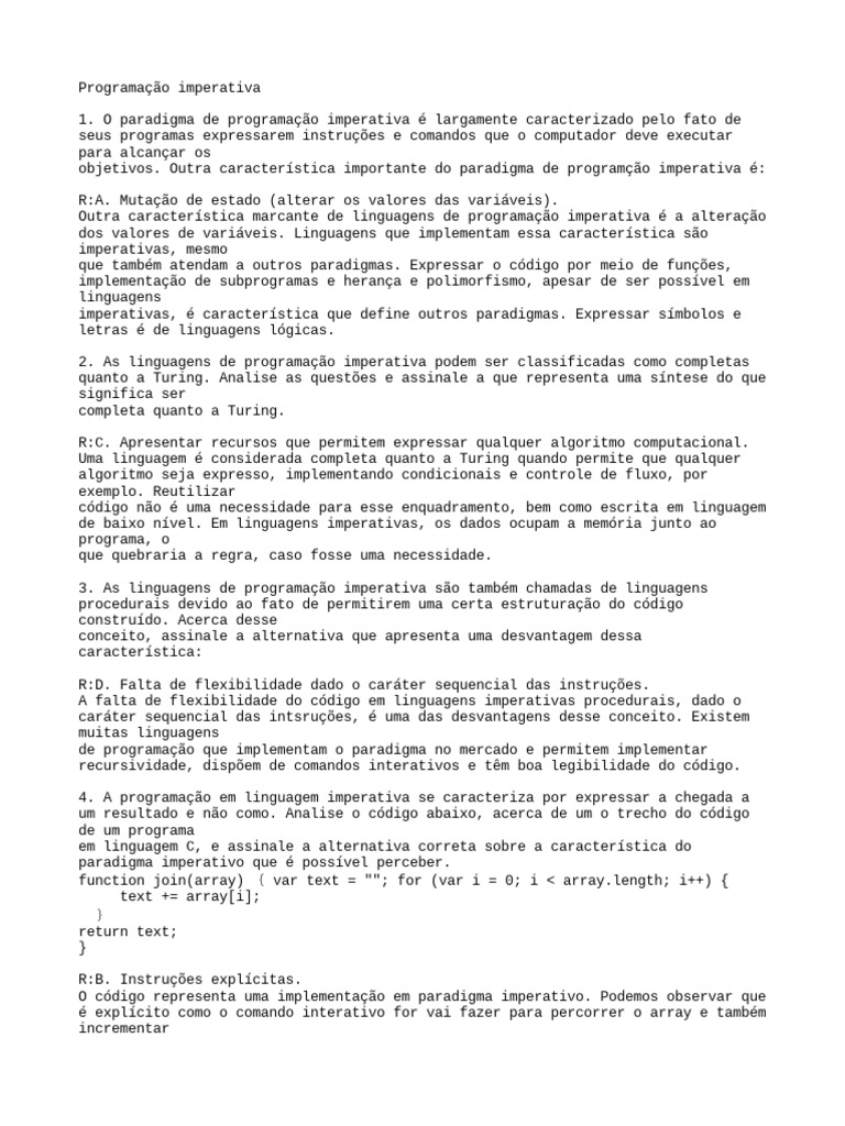 Programação imperativa | PDF | Linguagem de programação | Paradigmas de ...