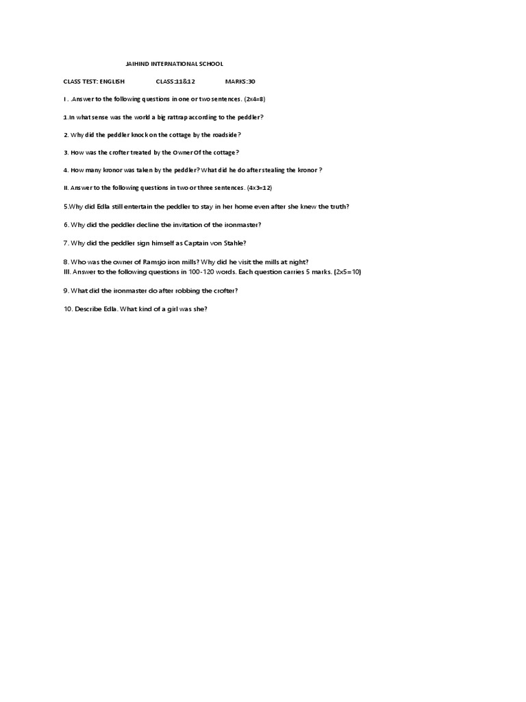 English Class Test For 11&12 | PDF