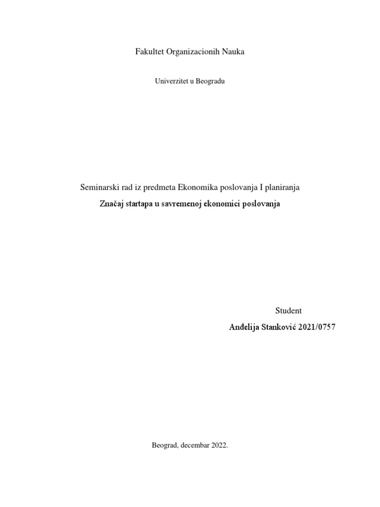Ekonomika Poslovanja I Planiranje, Seminarski | PDF