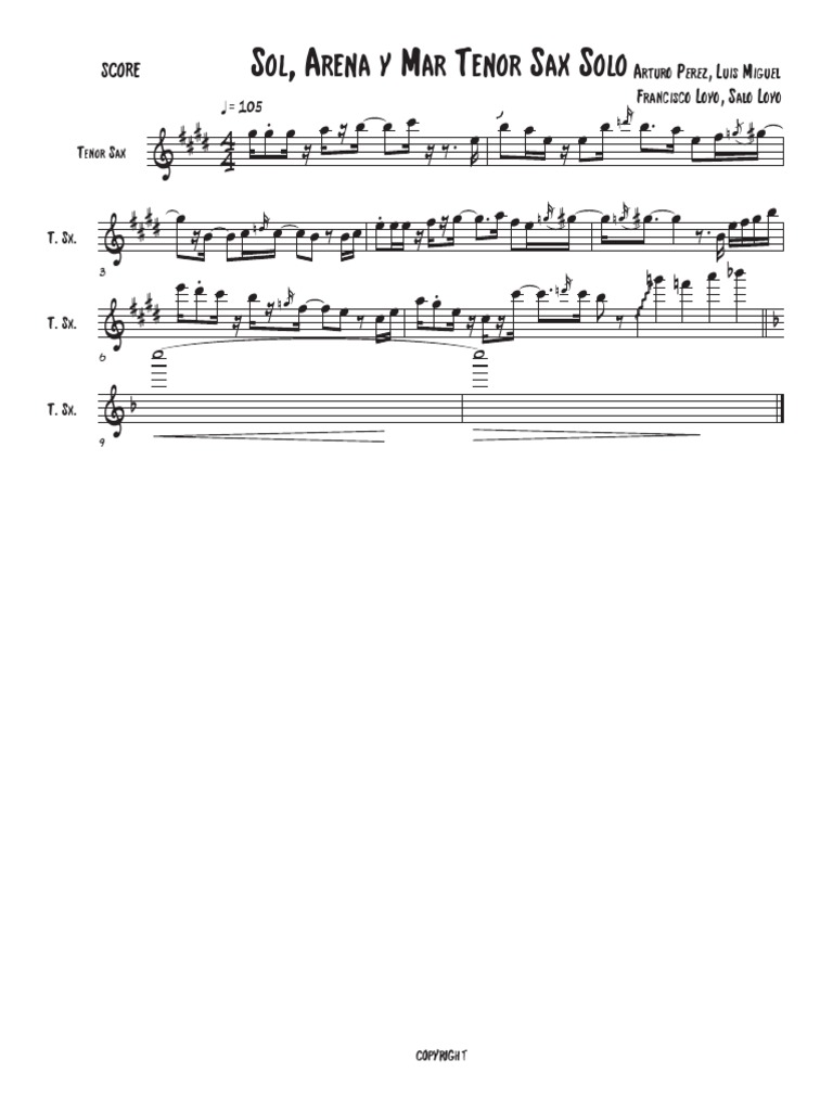 Sol, Arena y Mar Sax Solo - SCORE | PDF