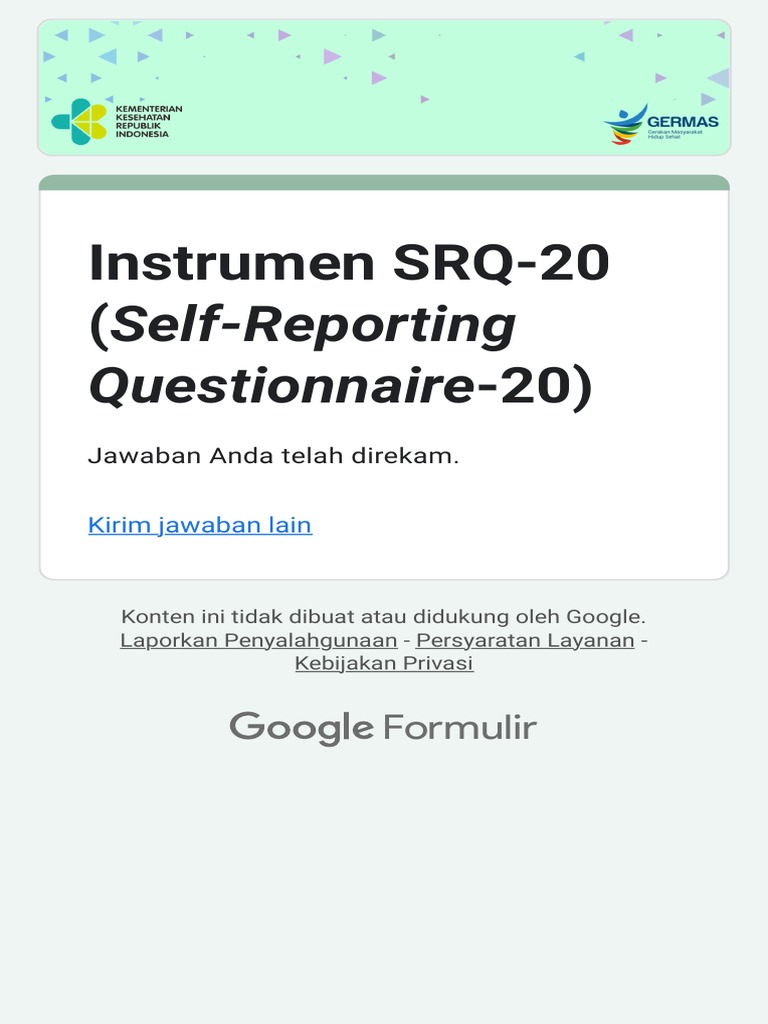 Instrumen SRQ 20 (Self Reporting Questionnaire 20) | PDF