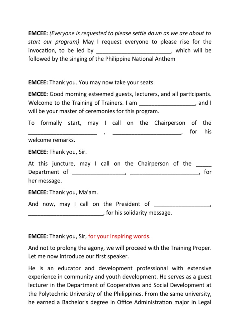 Sample Script For Training The Trainers | PDF | Business