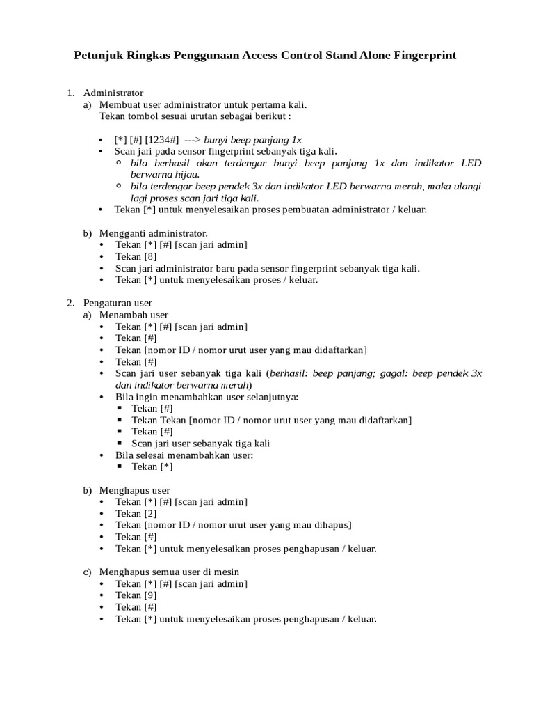 Manual Access Control Fingerprint x7 | PDF
