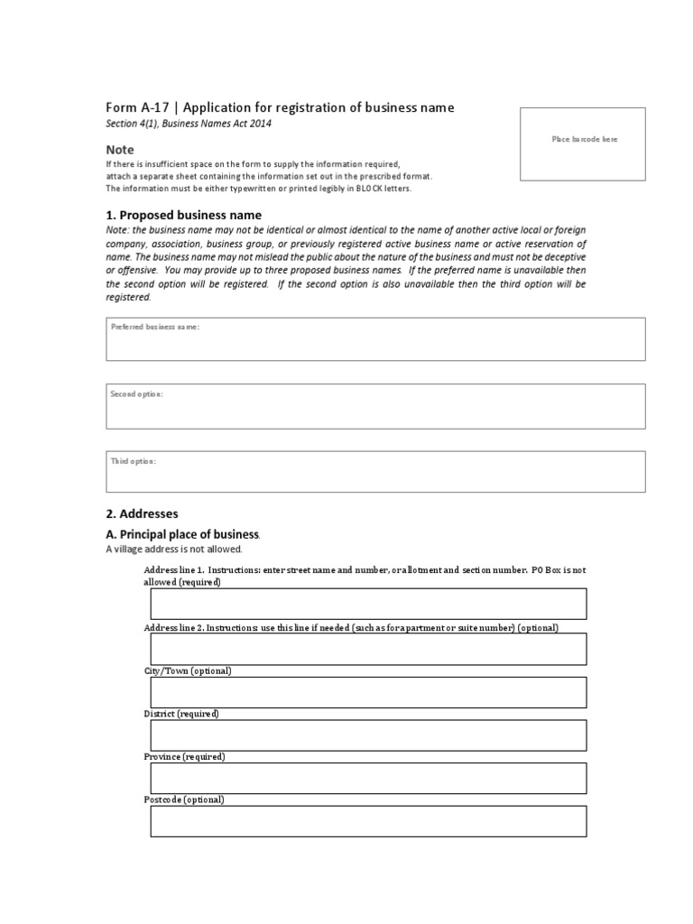 Business Name Form A 17 | PDF