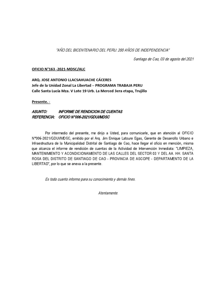 Oficio de Rendicion de Cuentas | PDF