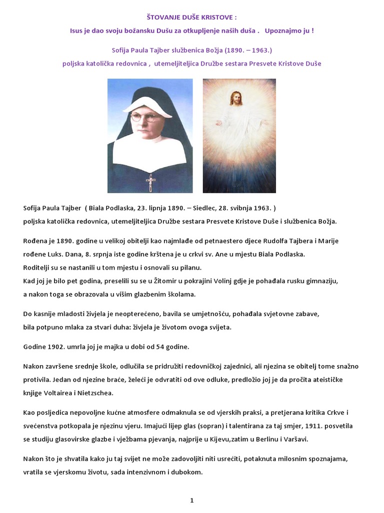 ŠTOVANJE DUŠE KRISTOVE - Sofija Paula Tajber Službenica Božja I Pater Marko Glogović | PDF